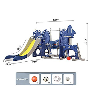 UNICOO - Toddler Slide and Swing Set, Kids Indoor and Outdoor Playground Combination for Boys & Girls (8 in 1 - Dark Blue)