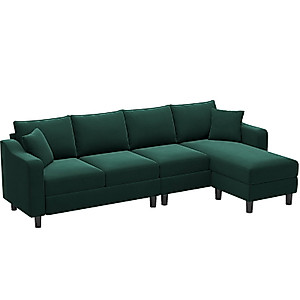 Belffin Velvet Convertible Sectional Sofa L Shaped Couch Reversible Sectional Sofa with Chaise Velvet 4 Seat Sectional Sofa (Green)…
