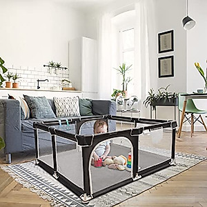 Baby Playpen 50”×50”,Pack N Play,Playard,Baby Gate,Kids Activity Center,Playpen for Babies & Toddlers,Indoor Outdoor(Black)