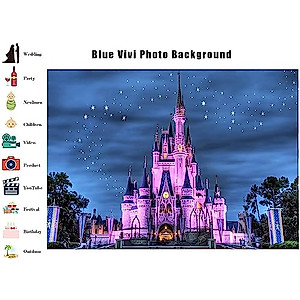Floewrstown Princess Castle Backdrop 7x5ft Washable Polyester Beautiful Castle Night View Photography Background Cinderella Castle Backdrop Birthday Party Photo Video Shooting Props FT126