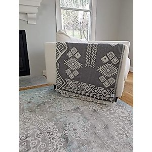 InfuseZen Bohemian Style Turkish Throw Blanket, Tribal Print Lightweight Throw, 100% Cotton Blanket for a Sofa or Partial Bed Cover, Thin Boho Turkish Throw (Charcoal)