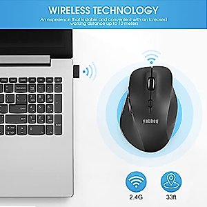 YABBOQ Portable Wireless Mouse for Laptop, PC, MacBook, Desktop, 2023 Version 2.4G Computer Optical/Ergonomic Mouse 6 Buttons, 800/1200/1600 DPI, with USB Receiver - Black