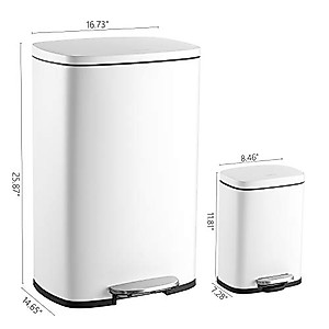 happimess HPM1006C Connor Rectangular Trash Can with Soft-Close Lid and Free Mini Trash Can, Modern Fingerprint Proof for Home, Kitchen, Office, Large:12.98 Gallon Small:1.3 Gallon, White