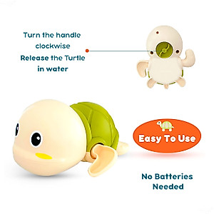 MARPPY Toddler Bath Toys, 3 Swimming Bath Toys Turtles and 1 Fishing Net, Wind - Up Bath Toy, Bathtub Toys and Pool Toys for Toddlers Kids, Boys and Girls, Age 2 3 4 5 Year Old