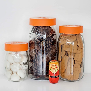 Le Parfait Screw Top Jar Wide Mouth French Glass Jar | Ideal for Food and Soup Storage, Canning, Flour, Brown Sugar, and other Baking Supplies (3L/96oz, Single, Orange)