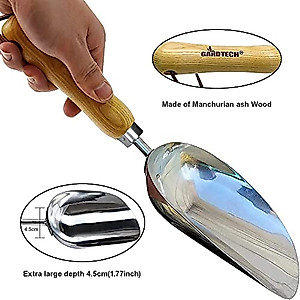 Gardtech Garden Hand Fertilizer Scoop, Soil Shovel, Heavy Duty Stainless Steel Trowel for Food and Ice, Large Capacity Multi-purpose Scoop with Wooden Handle for Petting Kitchen Use-with Wooden Handle