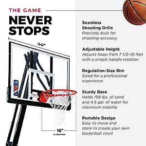 IE Sports Portable Basketball Hoop, 7.5-10 Ft Adjustable Height, 44" Backboard & Rebounder