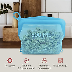Reli. Reusable Silicone Bag (1 Pack) | Snack (500 ml), Aqua | Silicone Bag for Food Storage | Small Reusable Food Storage Bag for Food, Meal Prep, Storage | Leak-Proof, Dishwasher/Freezer Safe