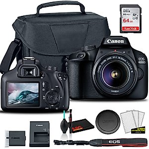 Canon EOS 4000D DSLR Camera with 18-55mm Lens + EOS Bag + Sandisk Ultra 64GB Card + Cleaning Set and More (International Model) (Renewed)