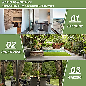 Delnavik 5PCS Patio Outdoor Dining Set, Wicker Patio Furniture Set of 4 Rattan Chairs with Soft Cushions and Square Table with Umbrella Cutout, Grey