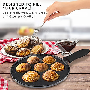 Upstreet Cast Iron Aebleskiver Pan/Ebelskiver Pan/Ideal for Mini Pancake Mold, Cake Pop Pan, and Takoyaki Maker for Danish Stuffed (Black)