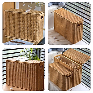 IMIKEYA Woven Wicker Basket Box with Lid Narrow Holder Woven Magazine Basket Rattan Toys Organizer Decorative Storage Bin for Home Office Closet Decor
