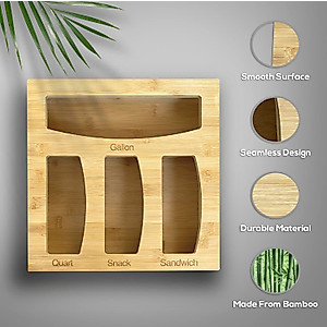 Food Ziplock Bag Storage Organizer For Kitchen Drawer, Bamboo Baggie Holder, Compatible With Ziploc, Solimo, Glad, Hefty For Gallon, Quart, Sandwich And Snack Variety Size Bags(1 Box 4 Slots) (1)