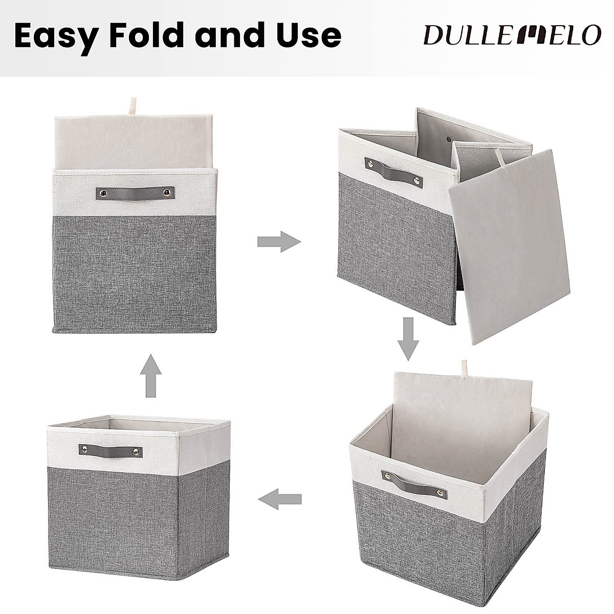 DULLEMELO 11x11 Cube Storage Bins, Foldable Fabric Cubby Baskets 11 x 11 storage cubes for Organizing Toys Books Towels Clothes, Cube Storage Organizer Bins for Shelves Closet Home Office, White&Grey