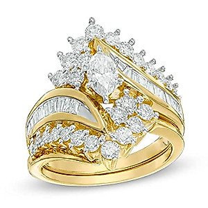 XAVIER SHINE Women's 1.5 CT. TW. Marquise Diamond Bypass Engagement Wedding Bridal Set Ring In 14K Yellow Gold Plated Size 7