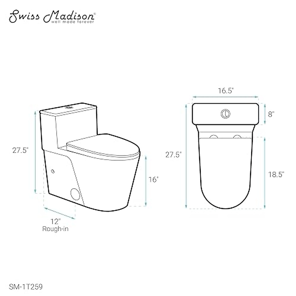 Swiss Madison Well Made Forever SM-1T259, Arles One-Piece Elongated Toilet Vortex Dual-Flush 0.8/1.18 gpf