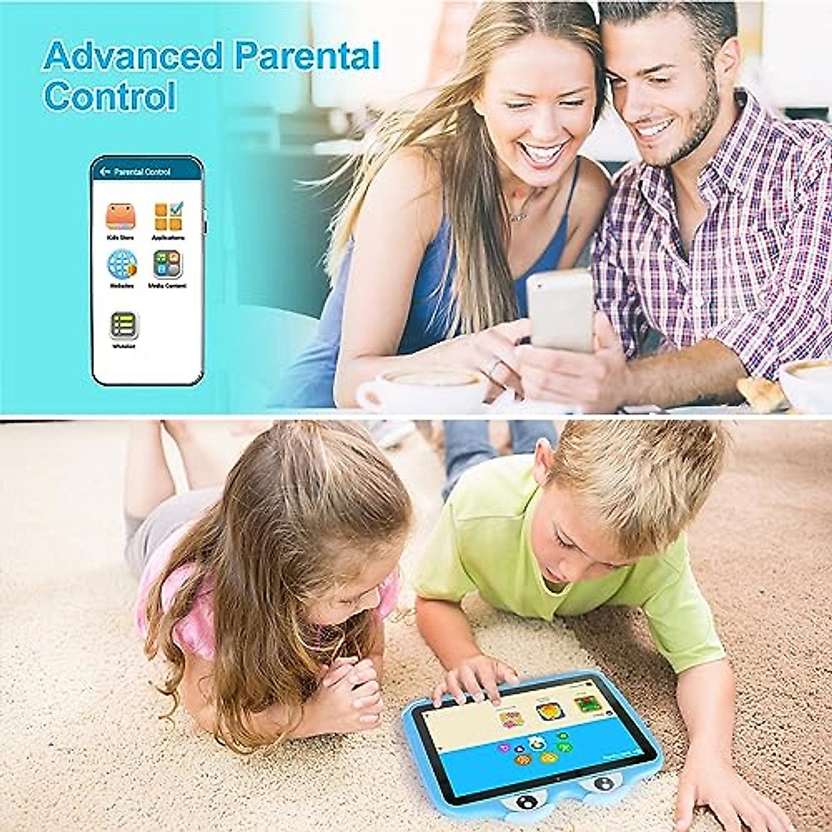 Kids Tablet 10.1 Inches Tablet for Kids, Android 11 64GB Tablets for Kids with Case, Google Play, YouTube, Dual Camera, WiFi, Bluetooth, Apps Pre-Installed, Education, Parent Control (Blue)