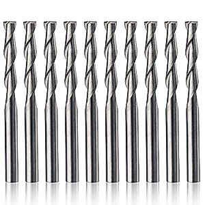 HQMaster CNC Router Bits 1/8" Shank CNC Bit End Mill Flat Nose Carbide Endmill Two Flute Spiral Upcut Milling Cutter Tool Set for Wood PVC MDF Hardwood 10Pcs (3.175 mm)