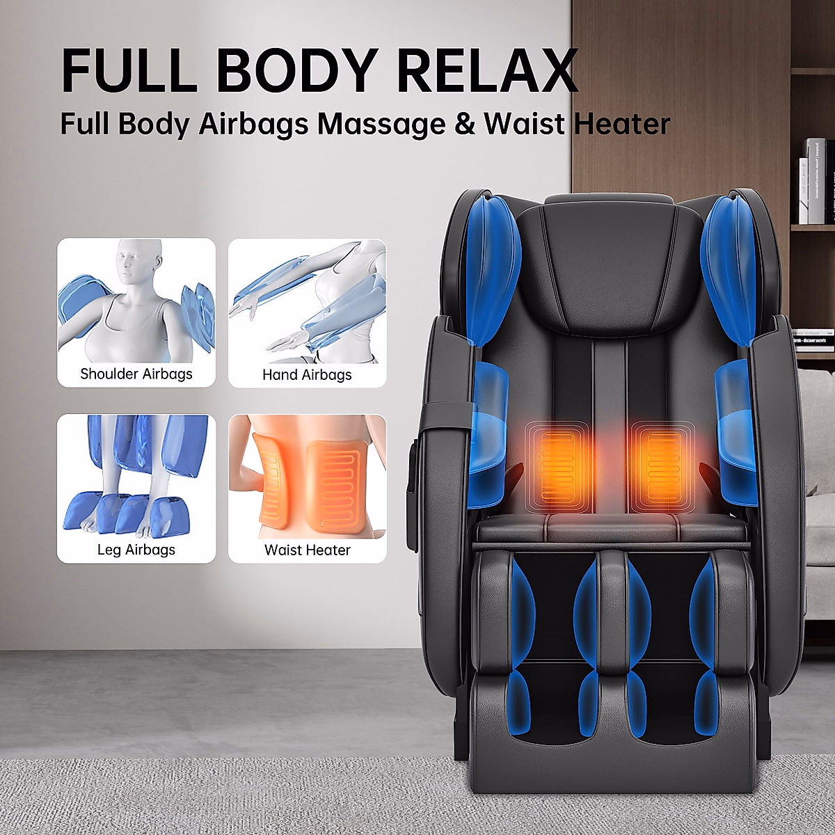 FOELRO 2024 Massage Chair, Full Body Massage Zero Gravity Chair with Foot Massage, Waist Heater, Bluetooth, Black Gray Color Collision Design