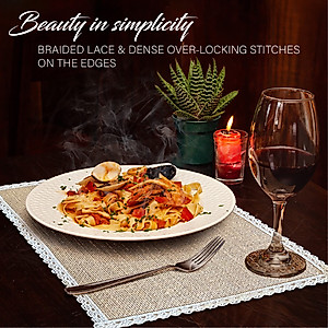 Burlap Placemat 8 pc Set, Farmhouse Placemats Set of 4 with Coasters, Jute Rustic Place Mats and Coasters, Linen Table Mats and Coasters, Set of 4, Heat Resistant