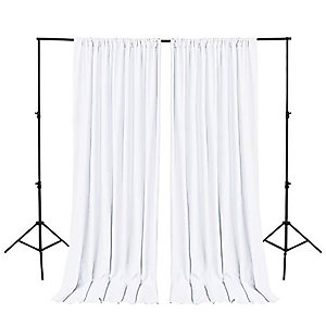 Hiasan White Backdrop Curtains for Parties, Polyester Photography Backdrop Drapes for Family Gatherings, Wedding Decorations, 5ftx10ft, Set of 2 Panels