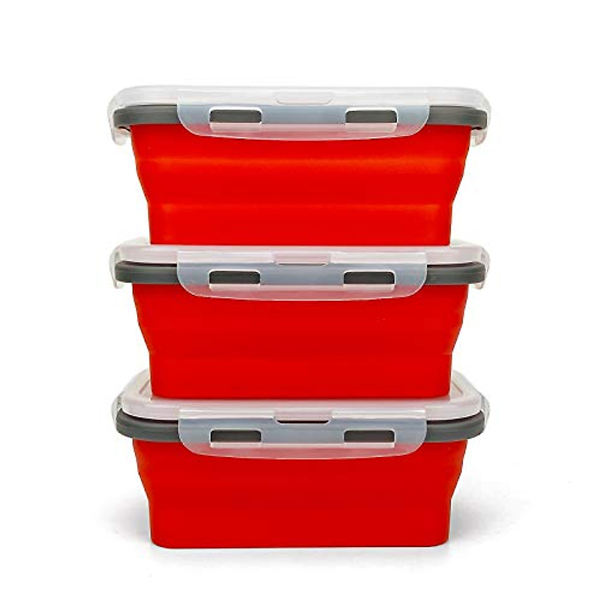 CARTINTS Set of 3 Collapsible Food Storage Containers with Lids, Collapsible Silicone Bowls, Silicone Lunch Containers, For Meal Prep, Camping, Travel, Microwave and Freezer Safe,500ml,Red