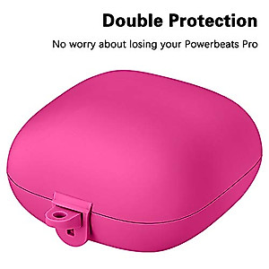 GEAK Portable Powerbeats Pro Case, 360° Protection Shockproof Soft Silicone Cover with Keychain Compatible for Beats Powerbeats Pro 2019, Rose Pink