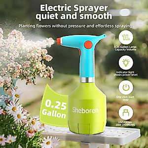 1L Electric Spray Bottle Sheboren Electric Plant Mister Battery Sprayers in Lawn and Garden Fertilizing Automatic Plant Mister Spray Bottle with Adjustable Spout for Plants, Household Cleaning (Green)