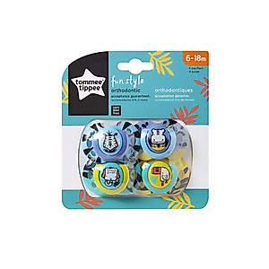 Tommee Tippee Fun Style Pacifiers, Symmetrical Design, BPA-Free Silicone Binkies, 6-18m, 4-Count