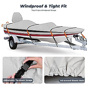 RVMasking 800D 100% Waterproof Boat Cover for V-Hull Runabouts and Bass Boats (16'-18.5'L by up to 98" W, Gray)