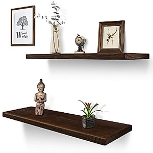 Wood Floating Shelves Set of 2-Rustic Shelf 24 inch Wide Wooden Wall Shelves for Living Room Bedroom Kitchen Bathroom Farmhouse Brown Color 24"x6.5"