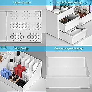 VZINO Drawer Makeup Organizer for Vanity, Large White Desk Organizer for Cosmetics, Skincare, or Stationery, Perfect for Bedroom and Office Countertops