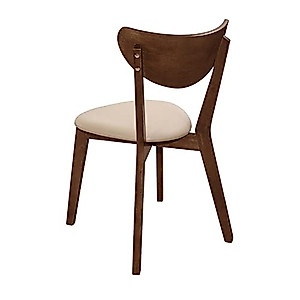 Coaster Furniture Kersey Mid Century Modern Upholstered Dining Chairs (Set of 2) Curved Back Tan Faux Leather Polyurethane Chestnut Brown 103062