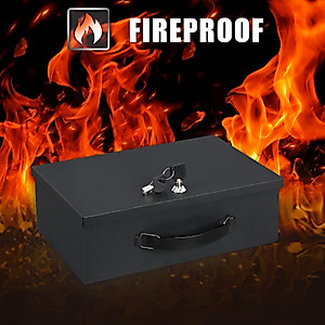 xydled Fire Resistant Safe Fire Safe Box with Key Lock for Home Office Security Storage for Valuables Documents,12.8 x 8.5 x 4.5 Inch,Black