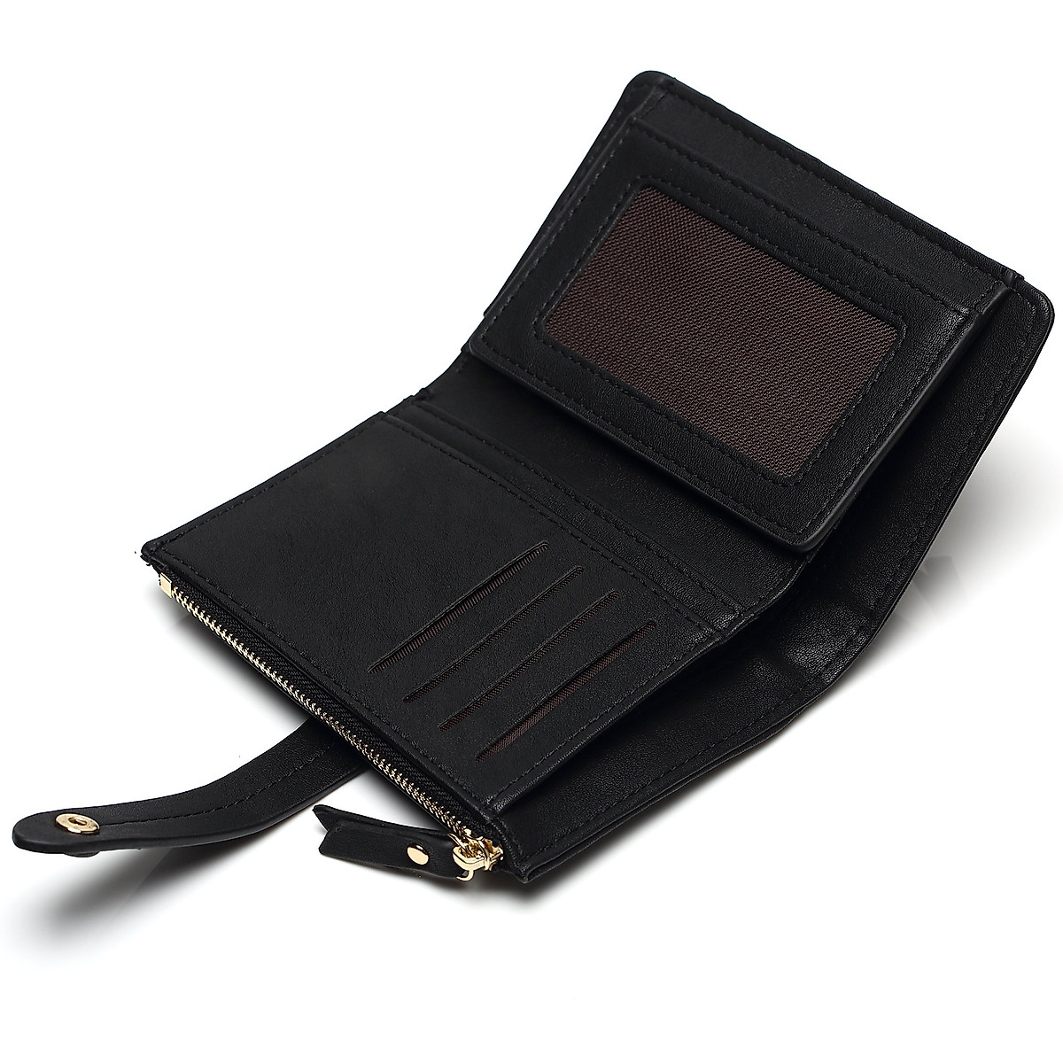 Fanaztee Womens RFID Blocking Black Leather Organized Wallets Purse Compact Bifold Clutch for Girls