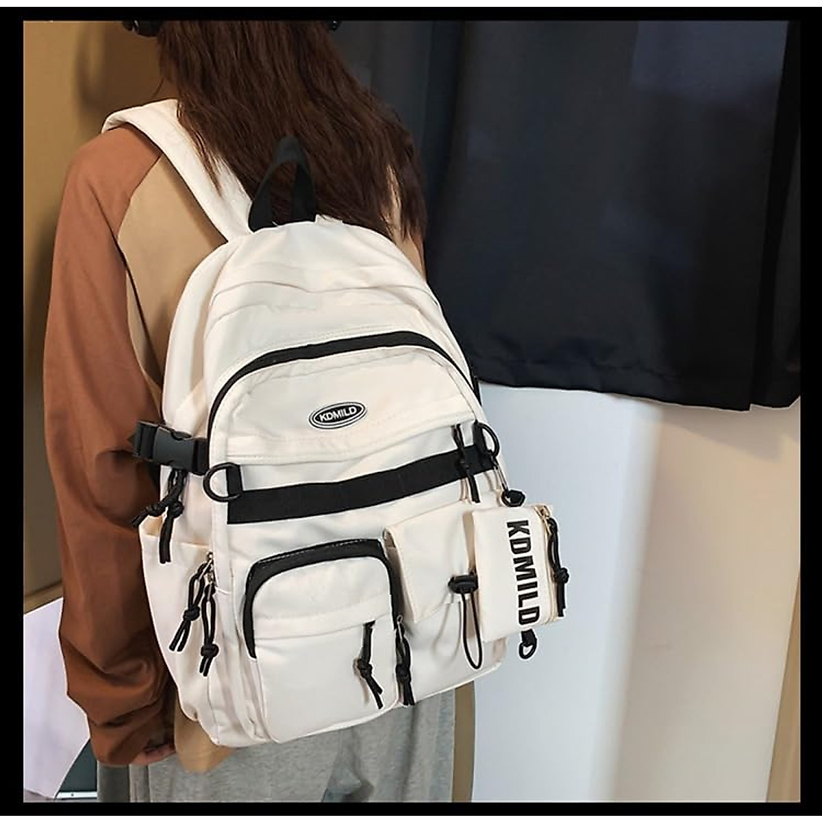 MININAI 2023 Preppy Backpack with Coin Purse Y2k Japanese Harajuku Backpack Aesthetic Cool College Daypack Fit 15.6" Laptop (White,One Size)