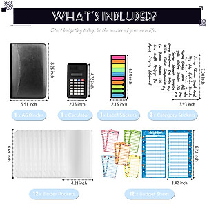 Budget Binder with Zipper Envelopes, Cash Envelopes for Budgeting, A6 PU Leather Budget Planner 2023 with Cash Envelopes Calculator, Bill Money Organizer for Cash Saving Budget System Wallet