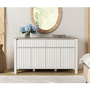 WAMPAT White Dresser for Bedroom with Doors, Modern Baby Dresser Wood Storage Organizer with Solid Wood Legs & Adjustable Shelves for Bedroom, Kids Room, Nursery