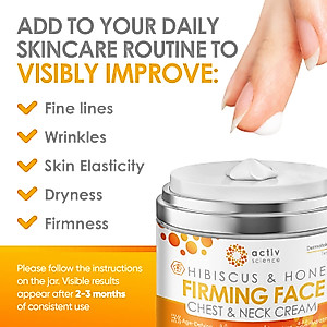 Hibiscus & Honey Firming Cream, Neck Firming Cream, Skin Tightening Cream, Skin Firming and Tightening Lotion, Reduce the Look of Neck Lines, Tightens & Smooths - With Collagen & Hyaluronic Acid 1.7OZ