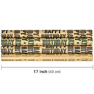 RUSPEPA Kraft Wrapping Paper Rolls - 17 inches x 10 feet per Roll, Total of 4 Rolls, Birthday Greeting