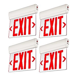 LEONLITE Emergency Exit Sign, LED Edge Lit Exit Sign, Exit Sign with Battery Backup, UL Listed, Double Sided, Rotating Acrylic Clear Panel, Top/Side/Wall Mount, 120/277V, Red, Pack of 4