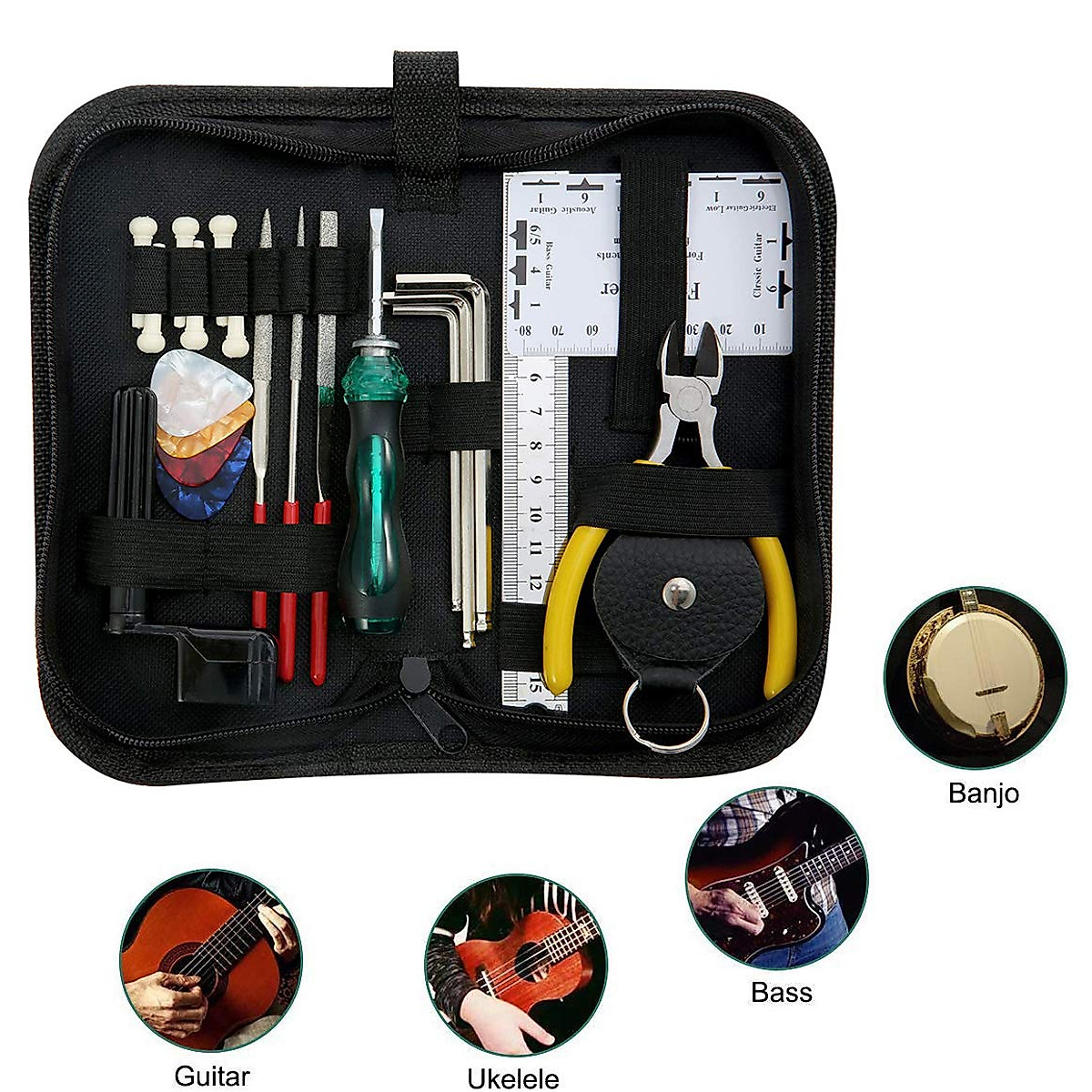 Guitar Repairing Tool Kit 26Pcs with Carry Bag for Guitar Ukulele Bass Mandolin Banjo