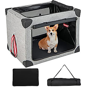 Giantex Folding Dog Soft Crate - Collapsible Pet Carry Case with 3 Mesh Doors, Removable Pad, Metal Frame, Washable Fabric, Portable Dog Kennel for Indoor Outdoor (Medium: 26" L x 18" W x 18" H)