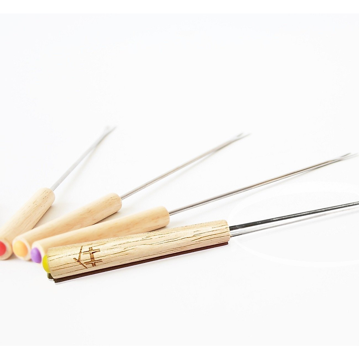 Homey Product - Set of 6 Fondue Forks - Rust Resistant Stainless Steel Skewer Sticks with Natural Bare Oak Wood Handles - 9.5" and Perfect for Melted Cheese, Meat, Fruit and More