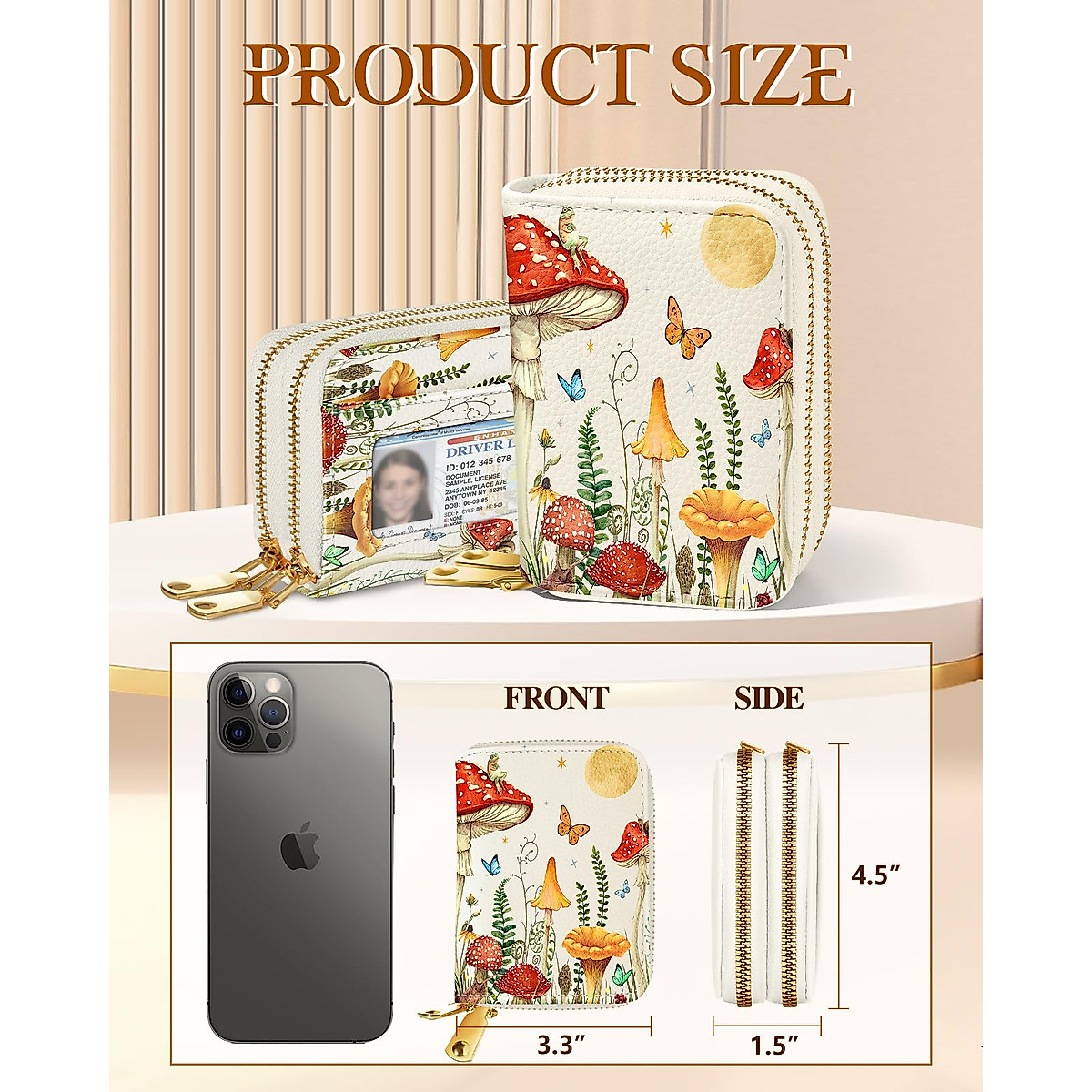 Miss Adola Credit Card Wallet for Women RFID Blocking Leather Card Wallet Organizer for Ladies Girls Female Aesthetic Cute Wallet with Card Slots Coin Cash Zipper Purse & ID Window, Moon Mushroom