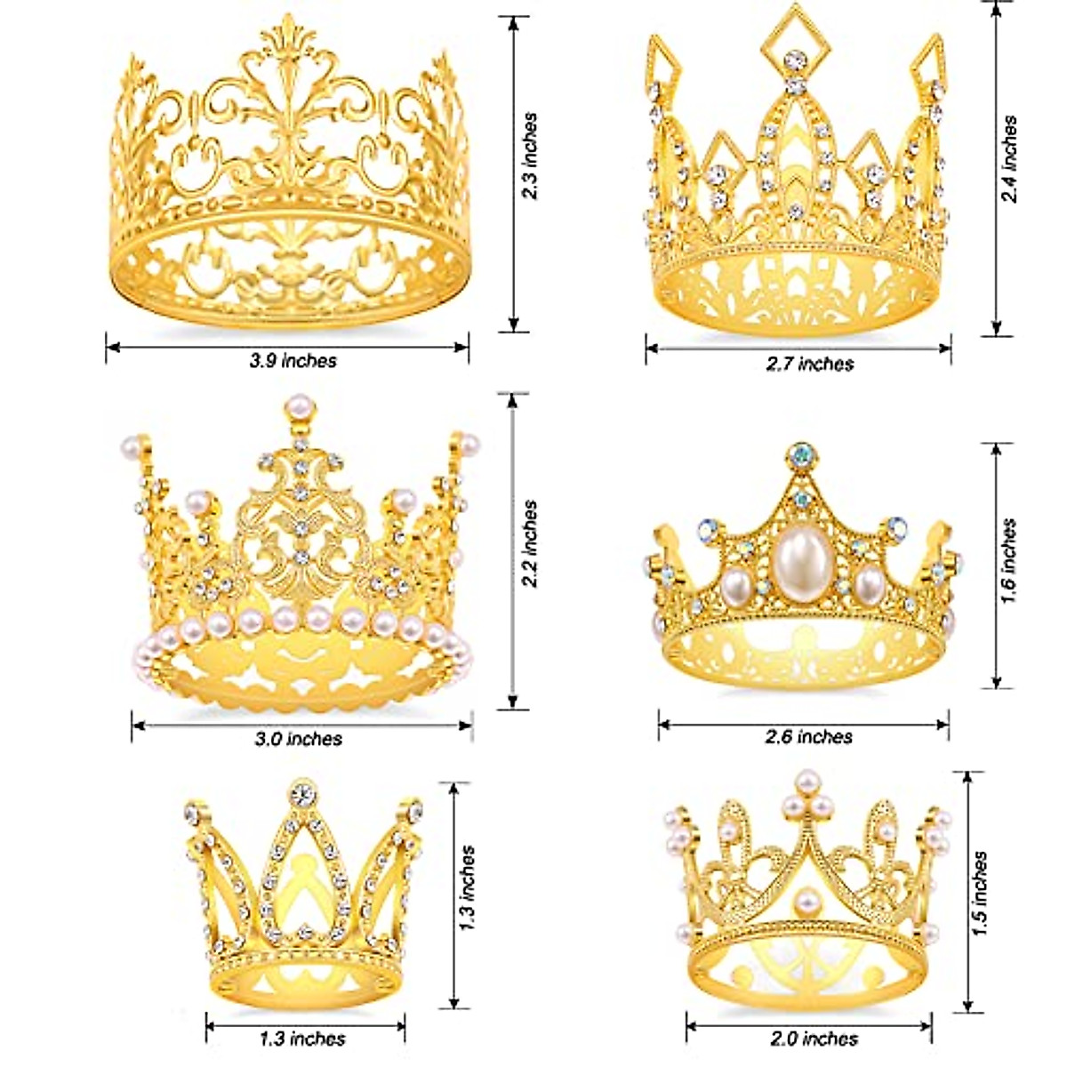 SisBroo Gold Crown Cake Topper, 6 Pieces Happy Birthday Cake Toppers, Princess Crown Cake Decorations for Birthday, Wedding, Party and Baby Shower, Birthday Crown Tiara for Kids and Pets (Gold-Ⅰ, 6)
