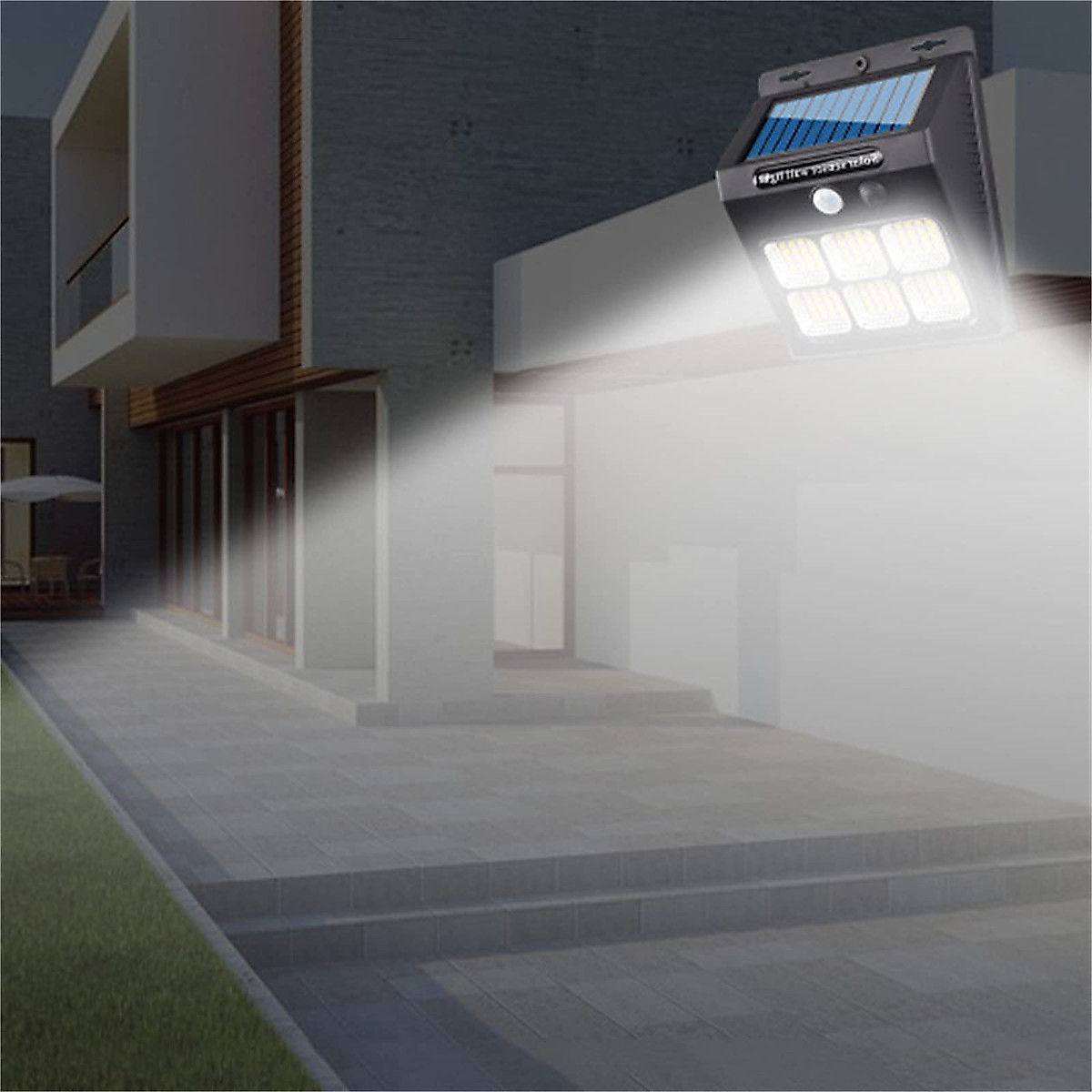 IZENGATE Solar Lights Outdoor, PIR Motion Sensor 3 Modes Solar Security Lights IP65 Waterproof Solar Lights Outdoor Solar Wall Lights for Front Door, Backyard, Garage, Deck, Pathway,Porch (112LED)
