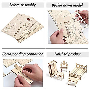 LoveInUSA 3D Wooden Dollhouse Furniture Puzzle DIY House Room Miniature Furniture Sets Puzzle Gift for Kids