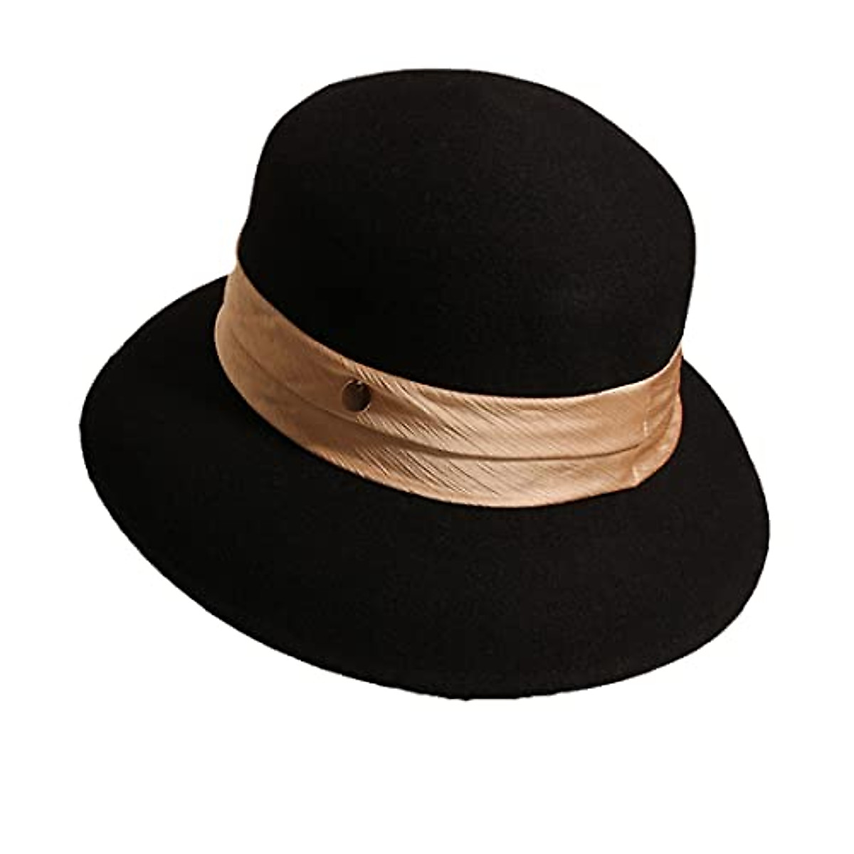 Wool Bucket Hats for Women French Vintage Lampshade Cap Ladies Autumn Winter Wide Brim Soft Fedoras Black
