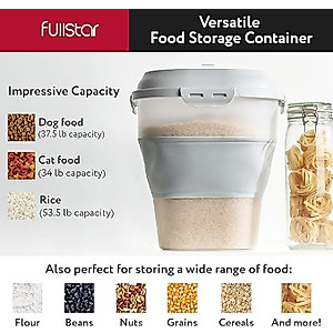 fullstar Rice Container 50 Lbs Storage - 50Lb Rice Storage Container 50 Lbs Flour Storage - Rice Container Storage Large Food Container - Dog Food Storage Container Pet Food Container Storage (Gray)